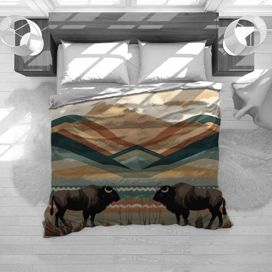 Buffalo Bedding, Bison Bedding Set, Brown and Green Comforter ...