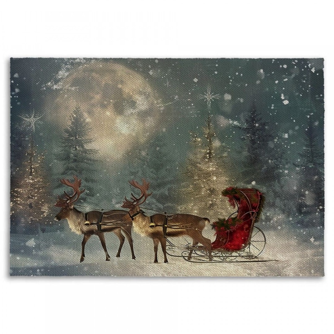 Reindeer Rugs Reinder With Sleigh Area Rug Grey Brown and Red Area Rugs ...