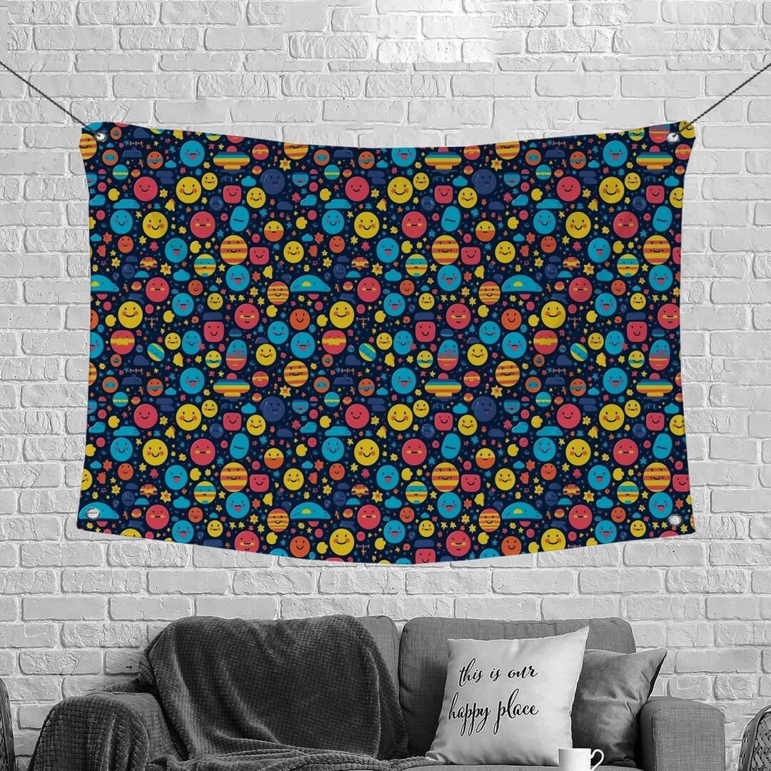 Emoji Wall Art, Smiley Face Wall Decor, Yellow Smiley Tapestry, Cartoon ...