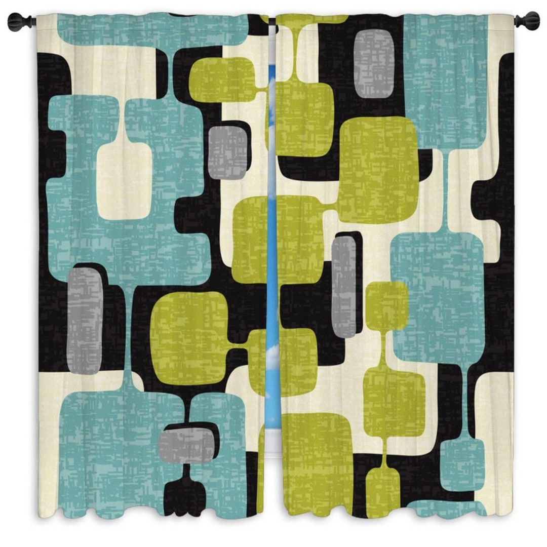Mid Century Window Curtains Mid Century Drapes Retro Curtain Panels ...