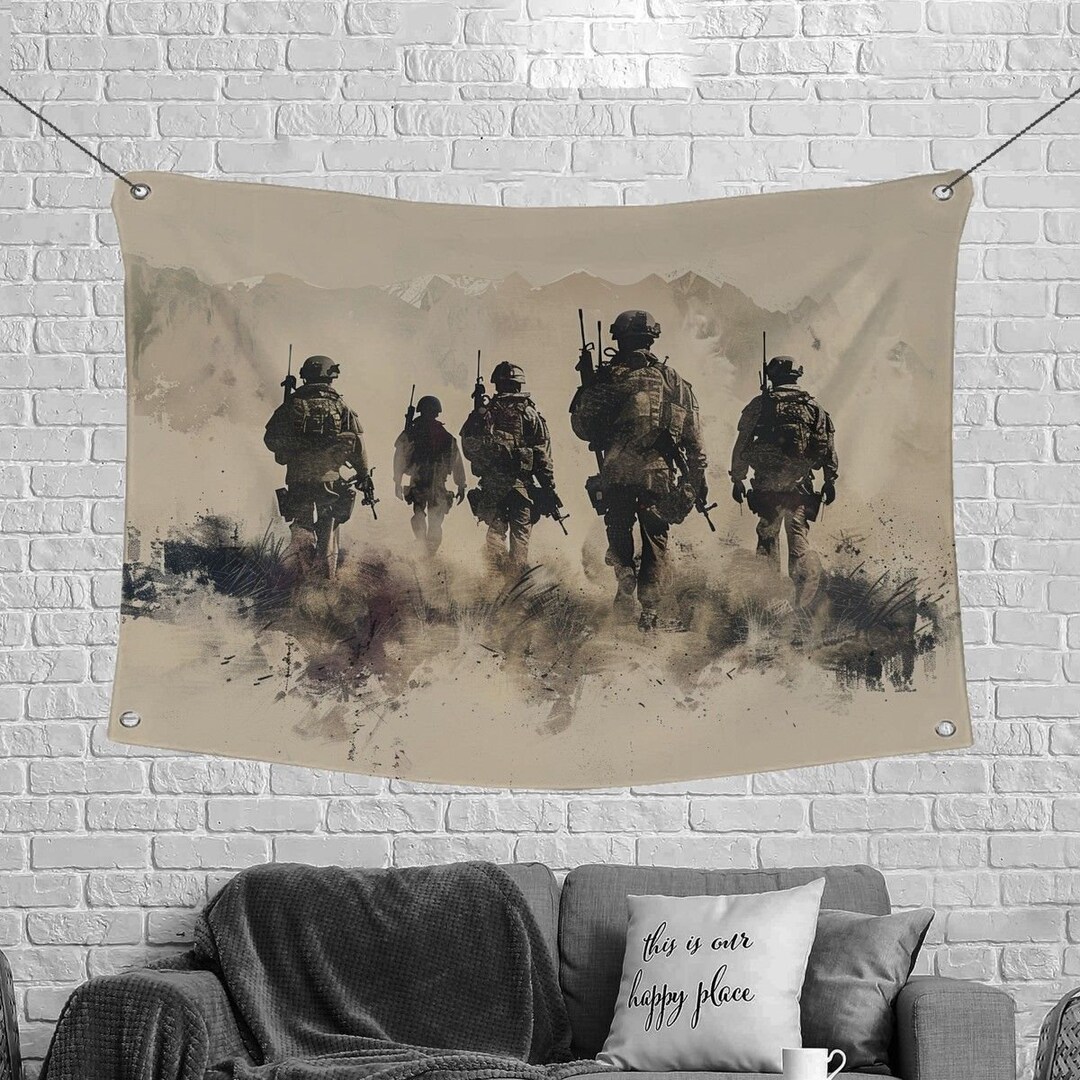 Soldiers Wall Art, Military Wall Decor, Marching Tapestry, Painterly ...