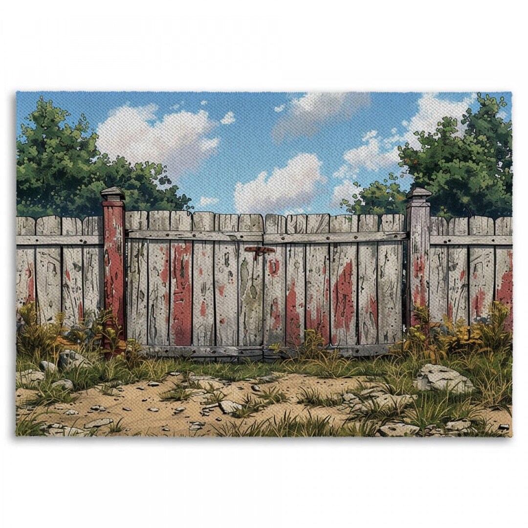 Wooden Fence Rug, Outdoor Rugs, Rural Setting Area Rug, Illustration ...