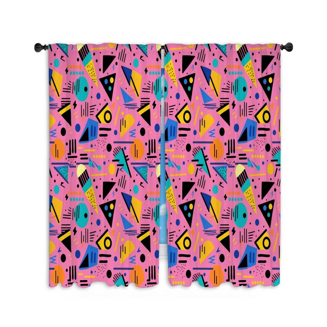 1980s Window Curtain, Funky Curtains, Geometric Curtain Panel, Groovy ...