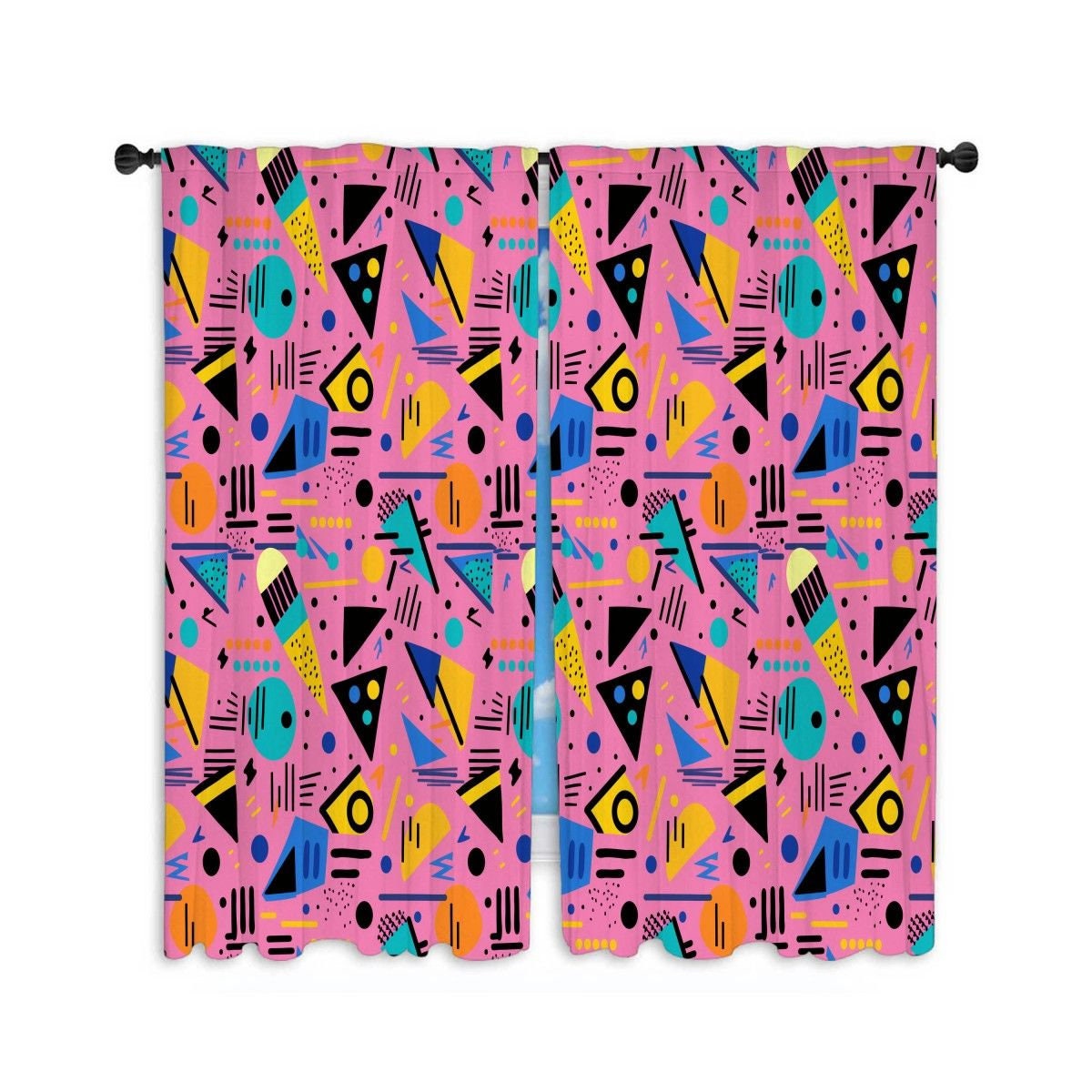1980s Geometric Curtain Panel: Retro Window Treatment - Etsy