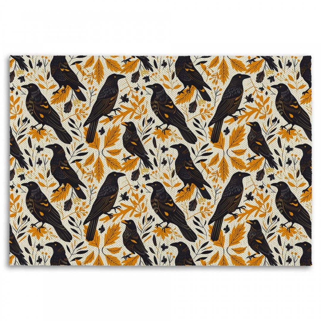 Crow Rug, Bird Rugs, Autumn Area Rug, Botanical Living Room Rugs ...