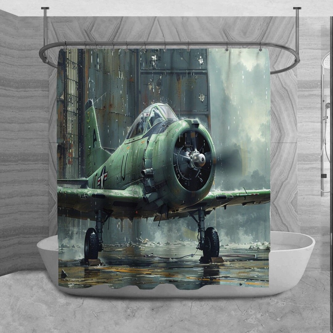 Fighter Plane Shower Curtain, Aviation Bathroom Decor, Historic ...