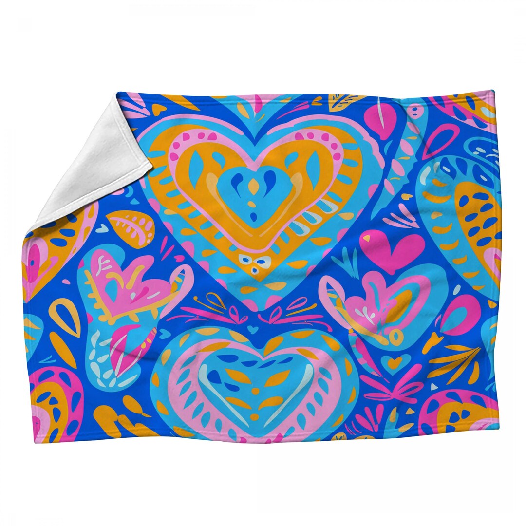 Hearts Blanket, Pattern Blankets, Playful Sherpa Blanket, Bright Throw ...