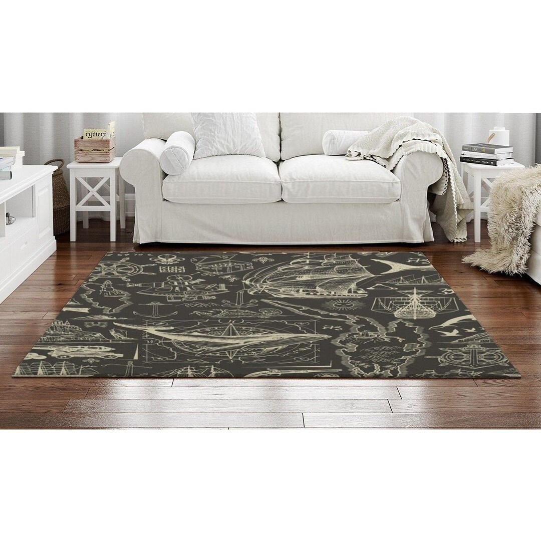 Nautical Area Rug Nautical Rug Compass Rug Whale Area Rug Lighthouse ...