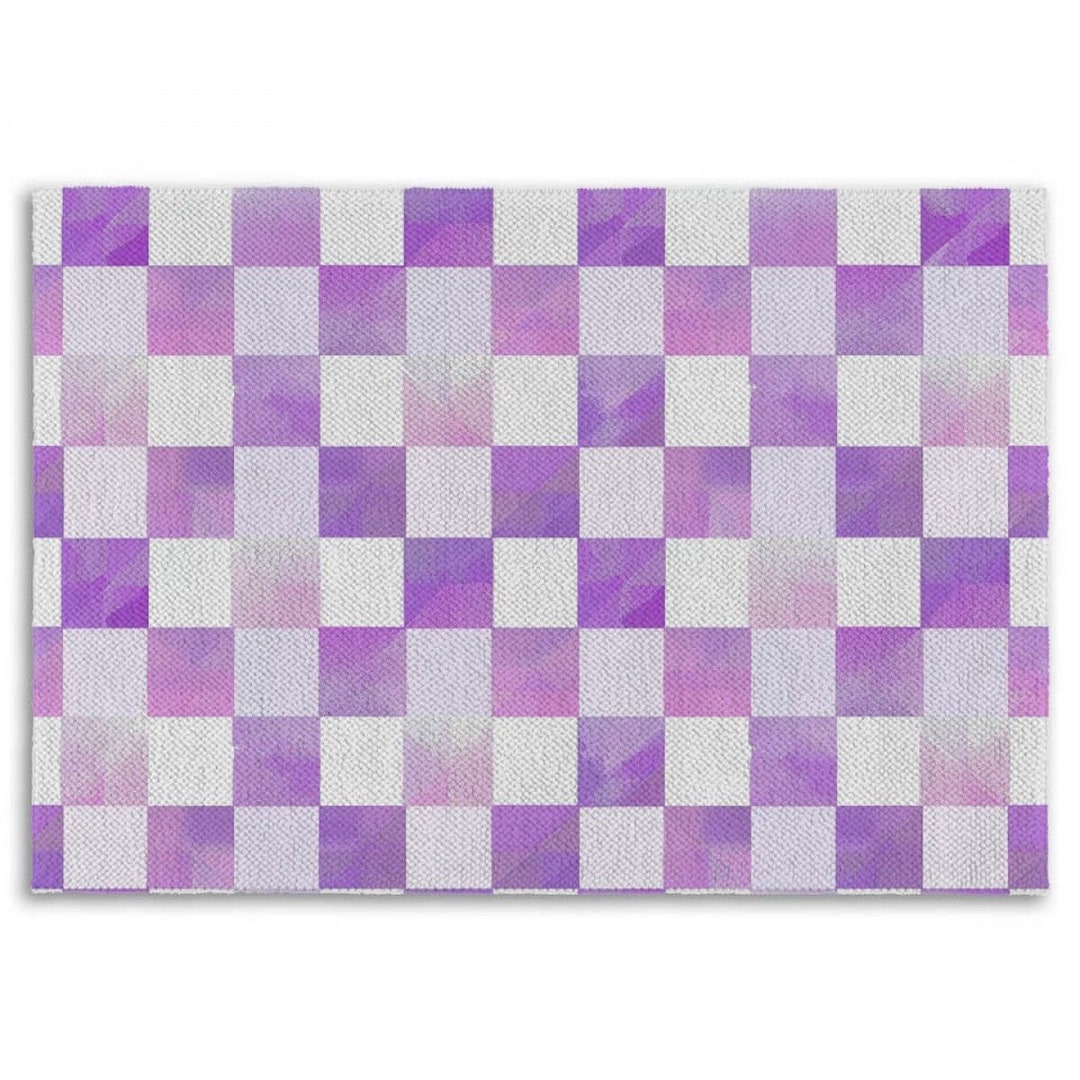 Purple Holographic Check Rug Colorful Checkered Area Rugs White and ...