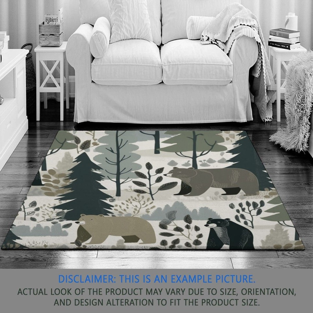 Bear Rug, Grizzly Bear Rugs, Forest Bear Area Rug, Wildlife Living Room ...