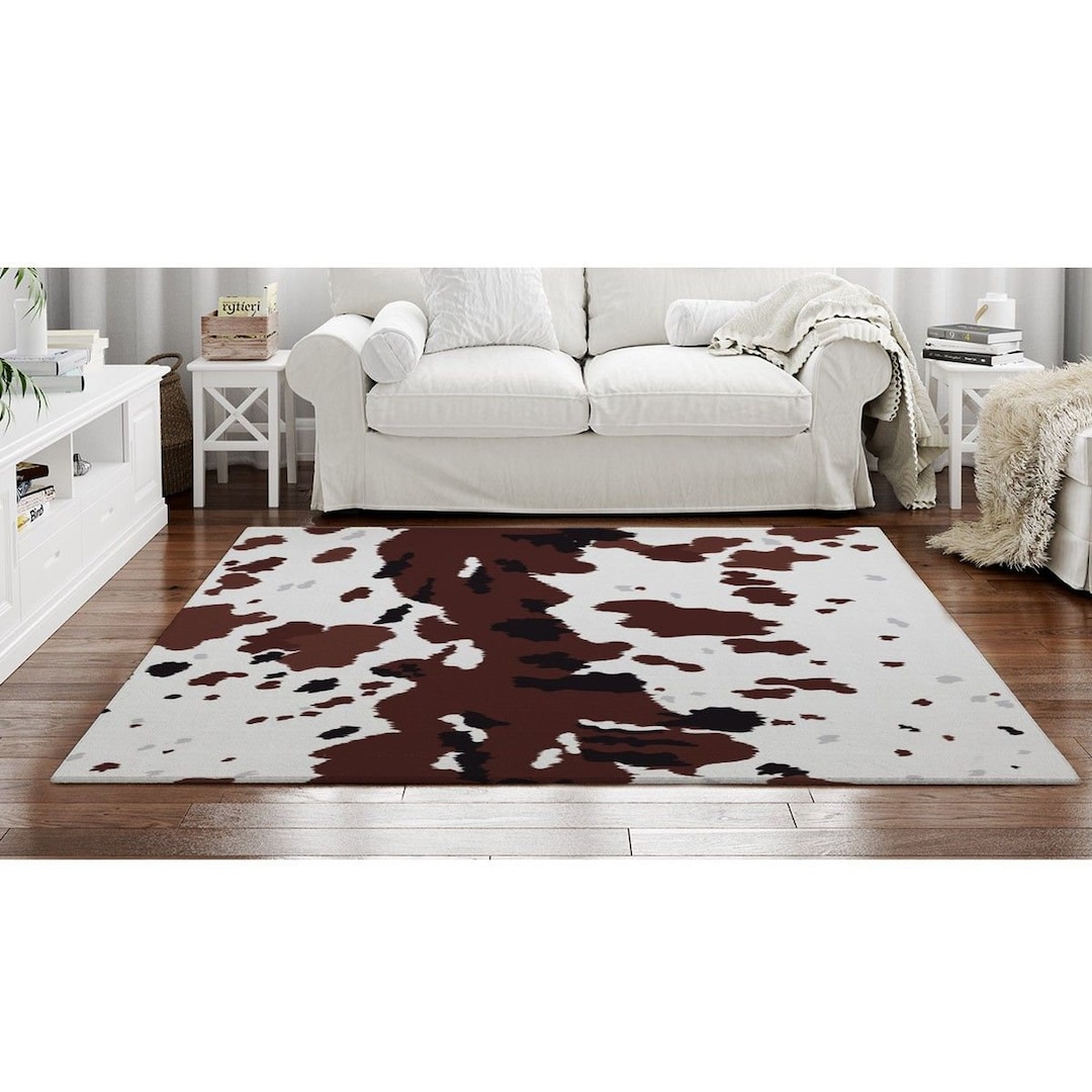 Cow Print Rugs Spotted Cow Skin Pattern Area Rug White Brown and Black ...