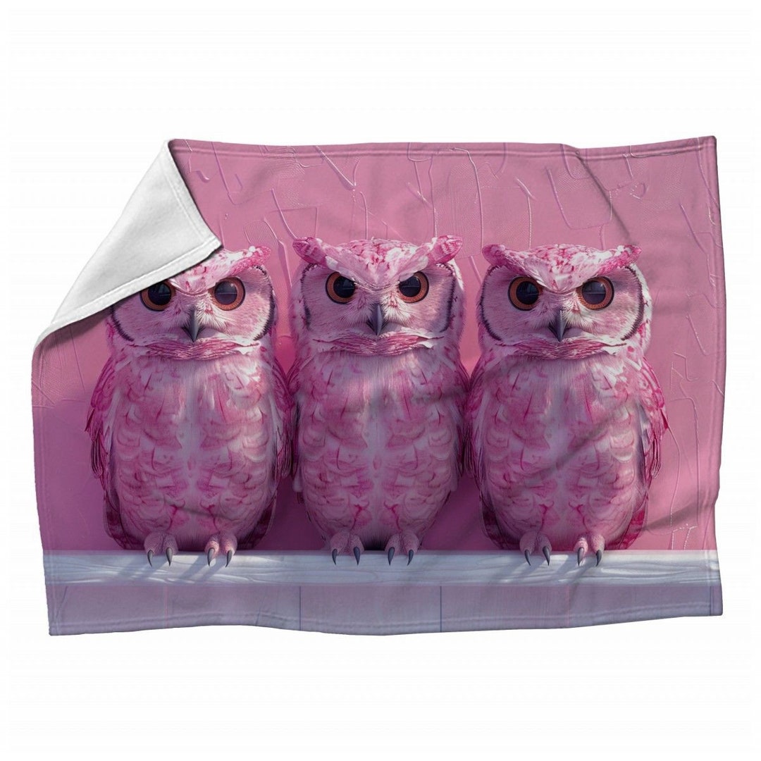 Pink Owls Blanket, Birds Blankets, Cute Characters Sherpa Blanket ...