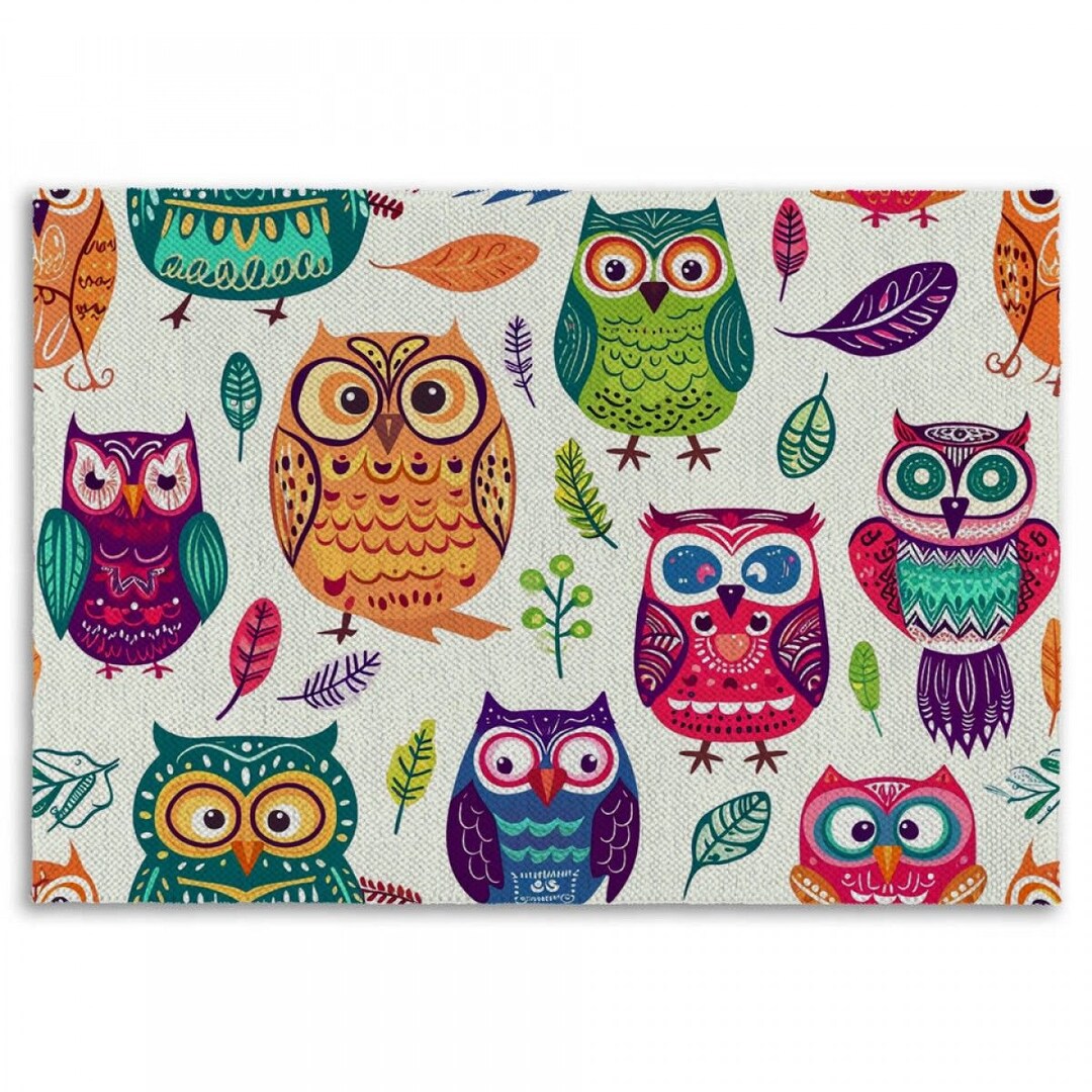 Owl Area Rugs Cute Owls Rug White Area Rugs Colorful Rug Cute Animals ...