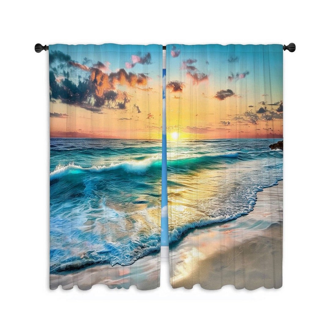 Beach Window Curtains Beach Curtains Blue Curtain Panels Personalized ...