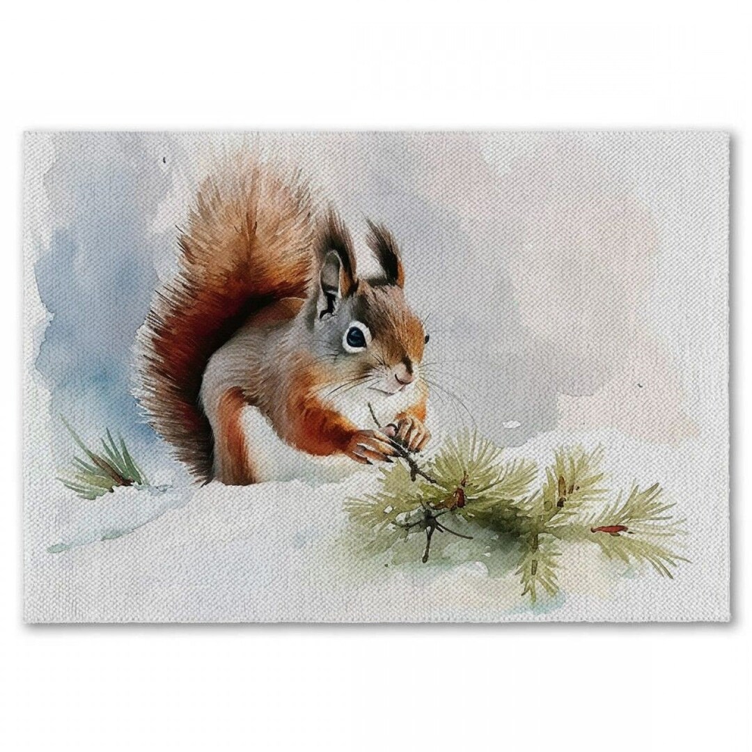 Squirrel Rugs Animal in Winter Theme Indoor Area Rug Artistic Style ...