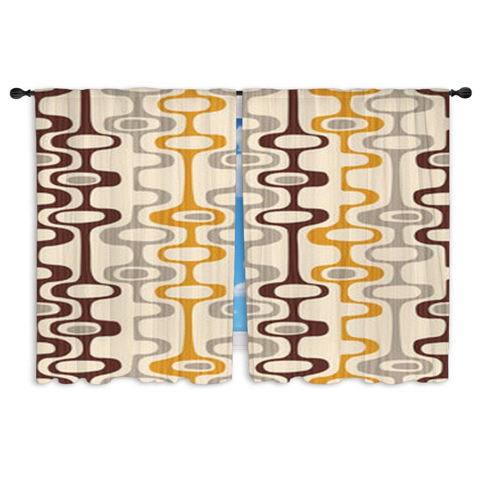 Mod Curtain Panel 1950s Window Curtains Cream Drapes Custom - Etsy