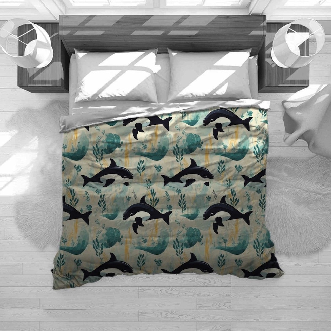 Killer Whale Bedding, Orca Bedding Set, Ocean Comforter, Underwater ...