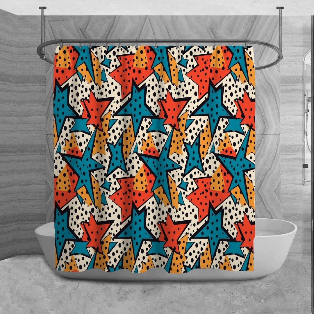 Pop Art Shower Curtain Contemporary Bath Mat Orange Blue - Etsy