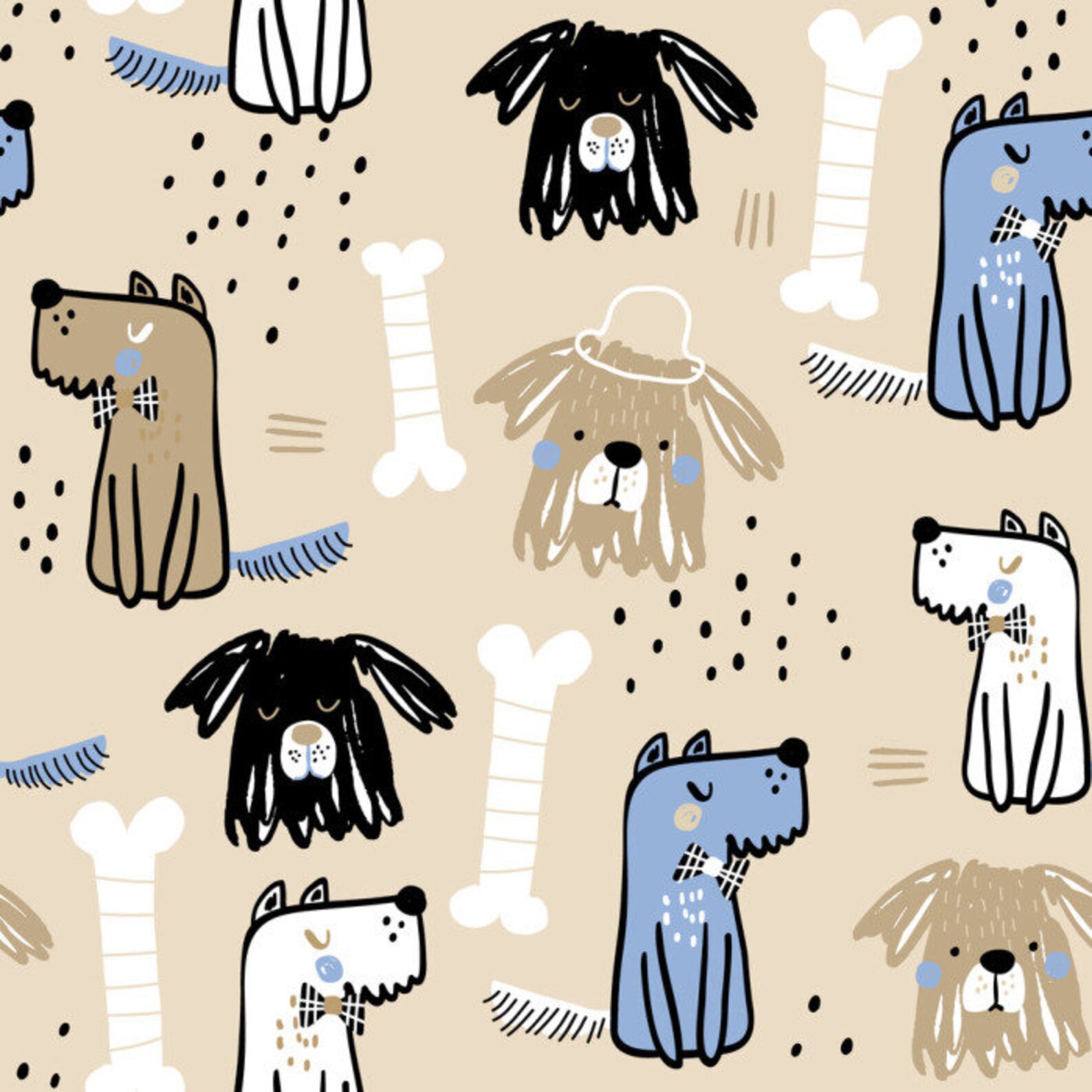 Doodle Rugs Cute Dogs and Bones Sketch Area Rug Beige Black - Etsy