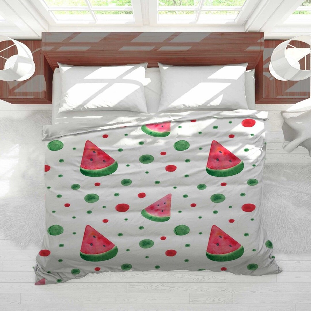 Watermelon Comforter: Polka Dot Bedding, Fruity Kids Bedroom - Etsy