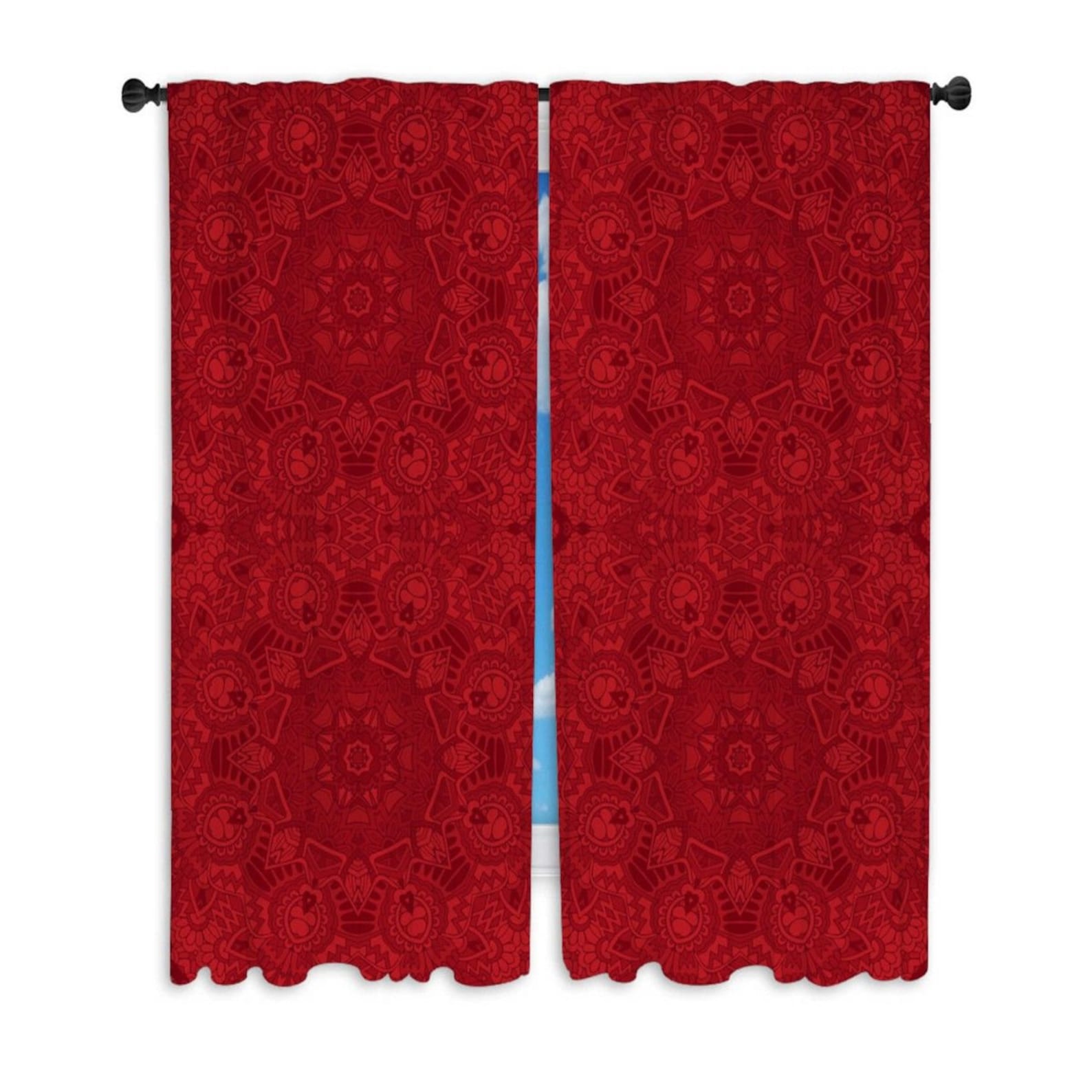 Red Window Curtains Red Medallion Pattern Drapes Medallion - Etsy