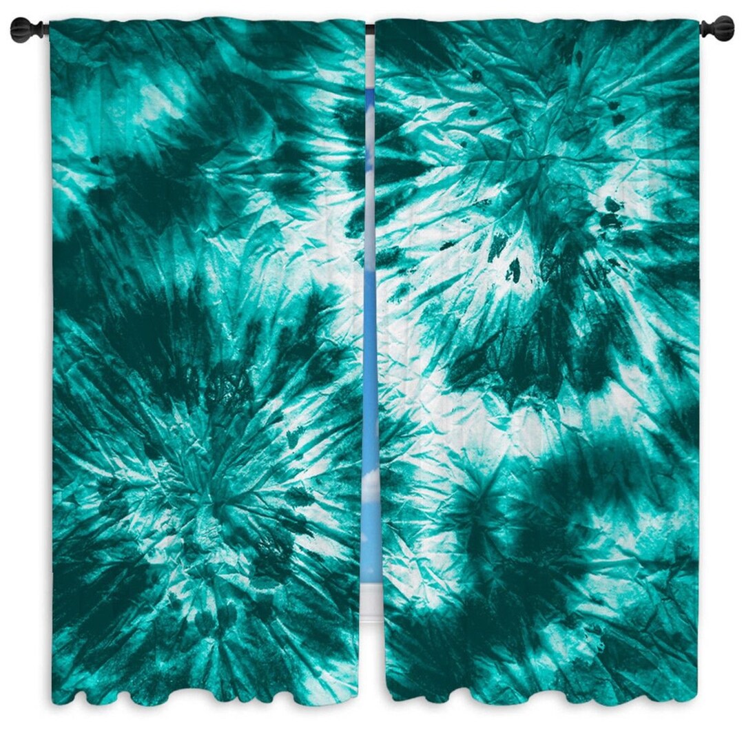 Teal Tie Dye Window Curtains: Hippie Style Drapes, Custom Size - Etsy