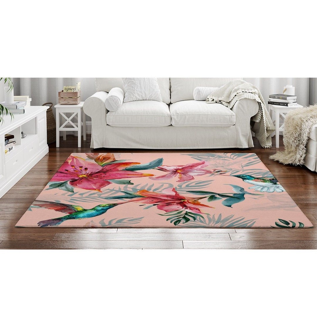 Hummingbird Rugs Birds and Flowers Bedroom Area Rug Peach and - Etsy Canada