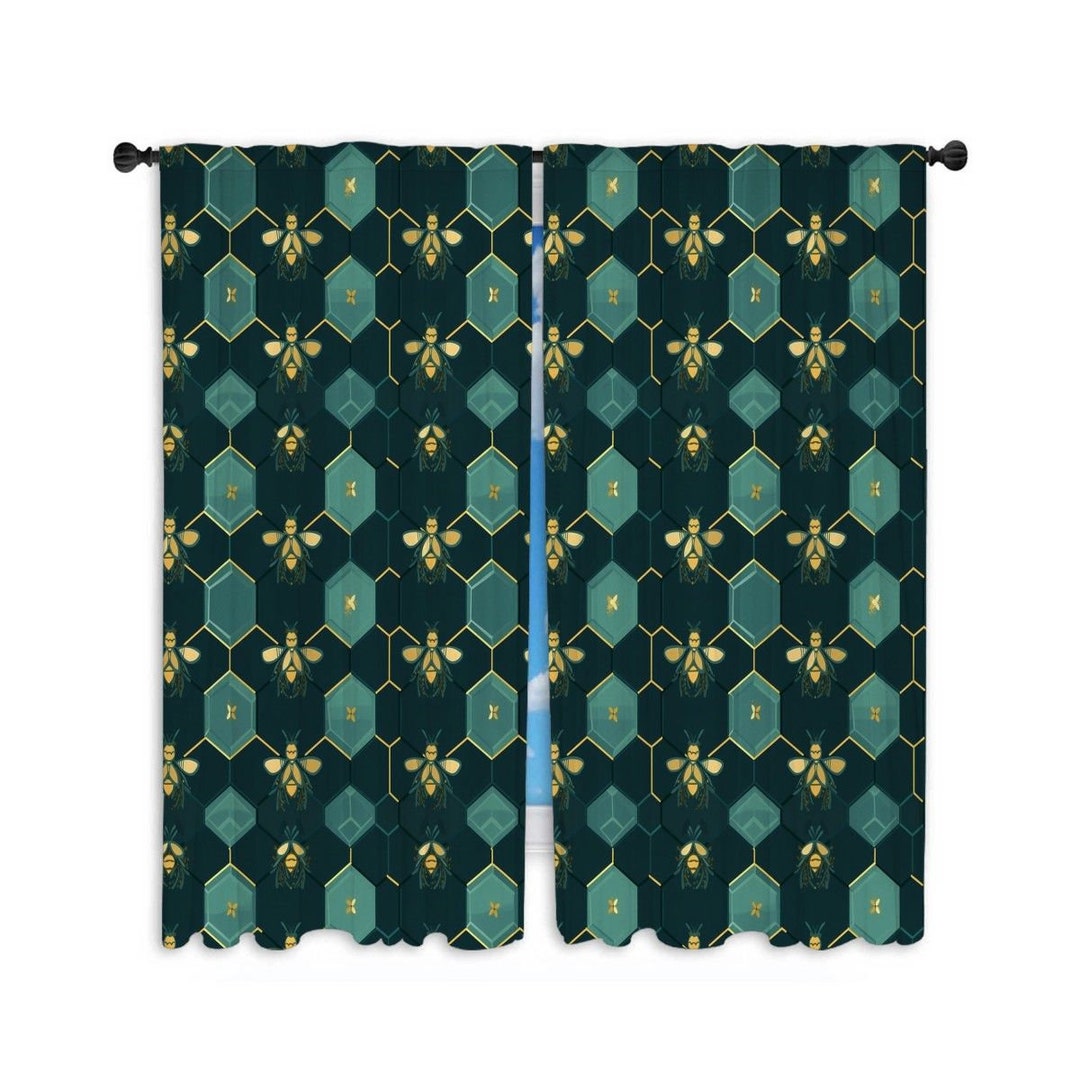 Bee Window Curtain Geometric Curtains Beehive Curtain Panel - Etsy