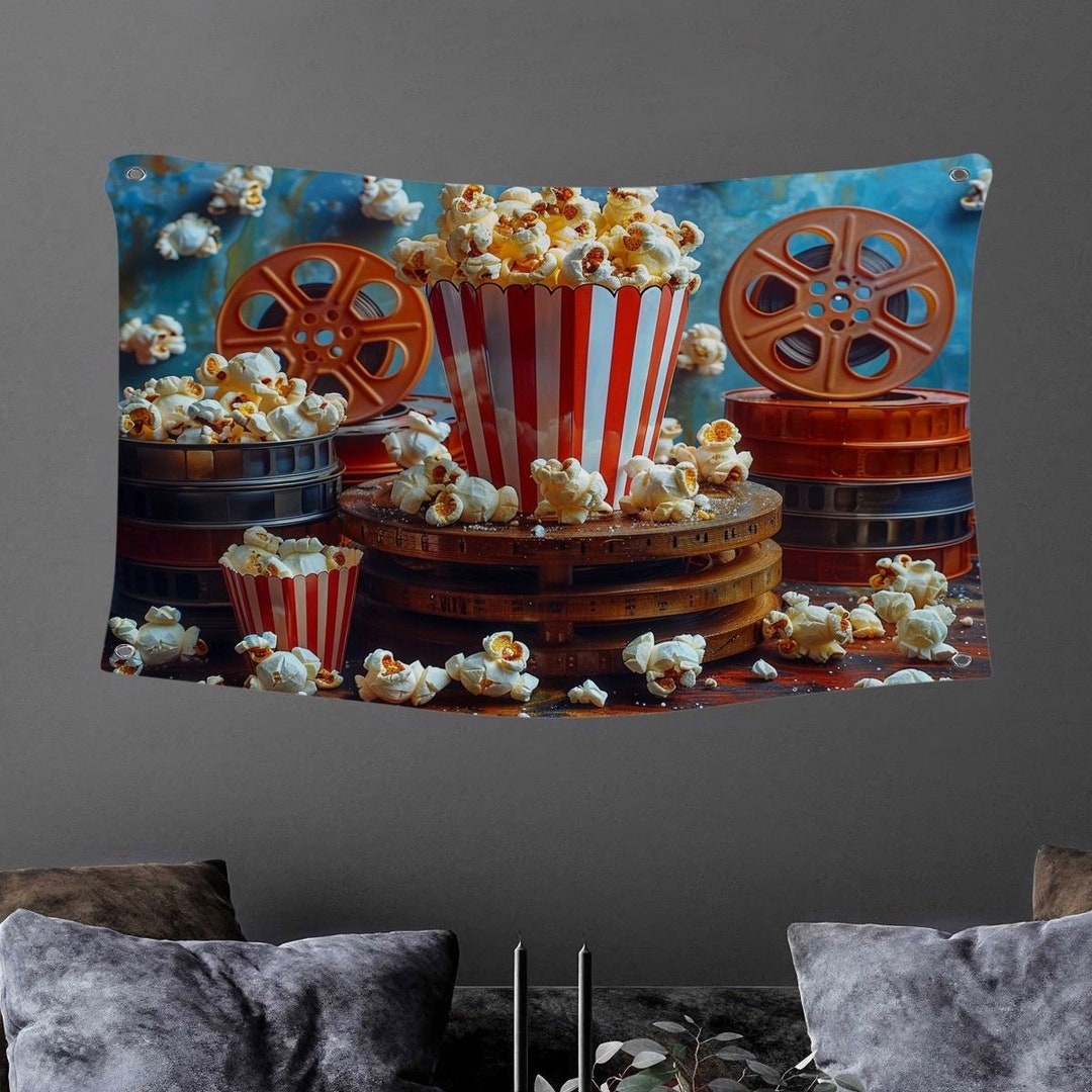 Movie Night Wall Art, Entertainment Wall Decor, Snacks Film Tapestry ...