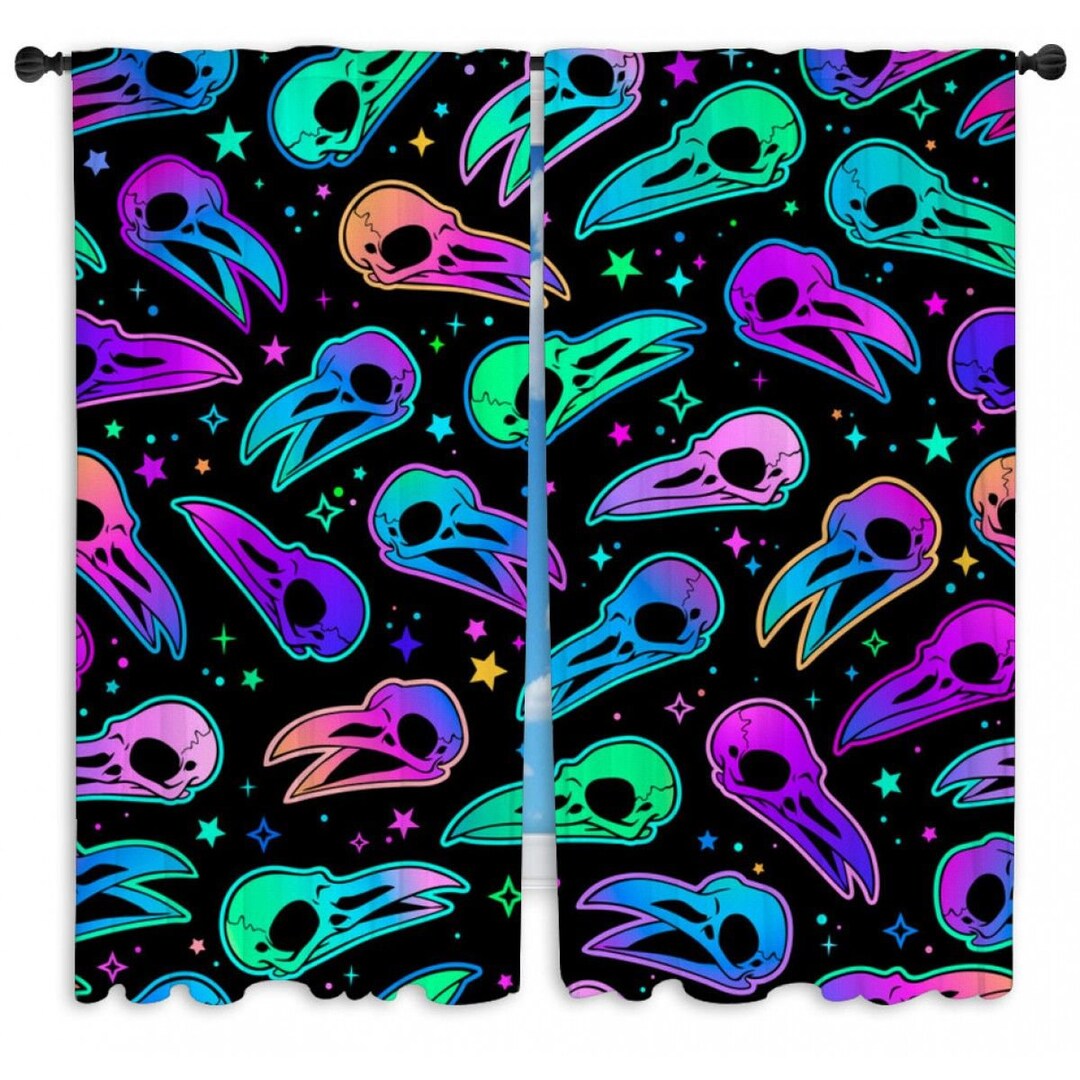 Holographic Crow Skull Window Curtains: Funky Rainbow Drapes - Etsy