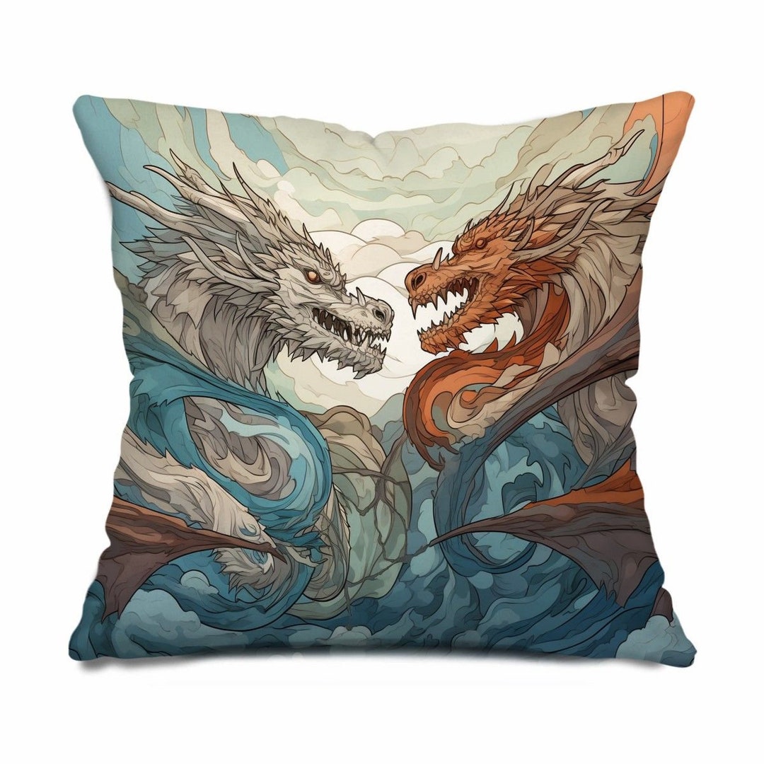 Dragon Pillow Blue Dragon Pillow Cover Mythical Throw - Etsy