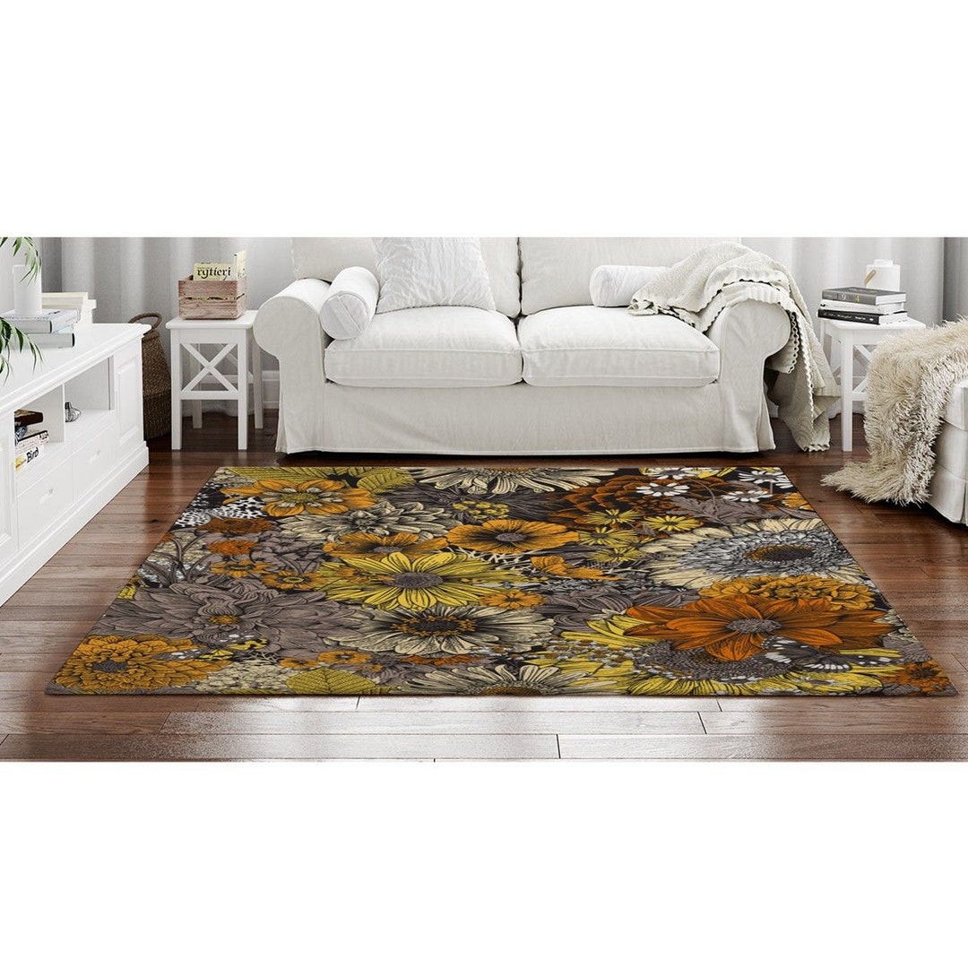 Dahlia Rugs Old School Floral Pattern Area Rug Black and Yellow Area ...