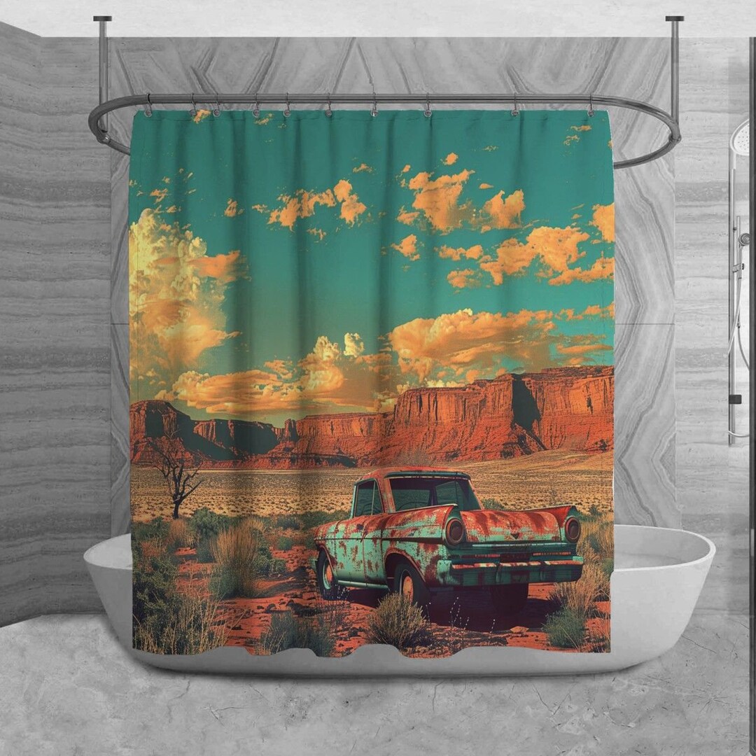 Desert Shower Curtain, Landscape Bathroom Decor, Tranquil Bath Mat ...