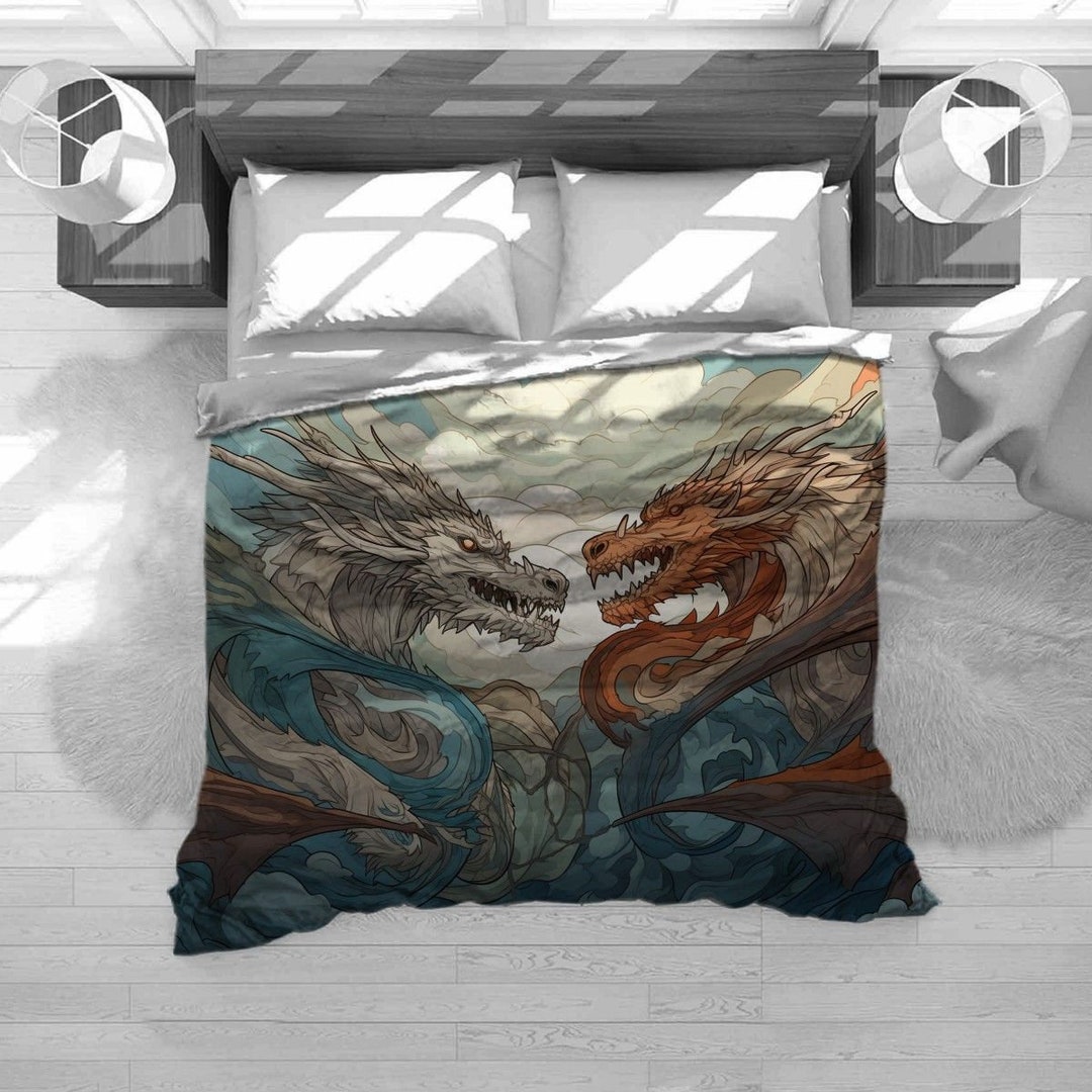 Dragon Bedding Blue Dragon Bedding Set Mythical Comforter - Etsy