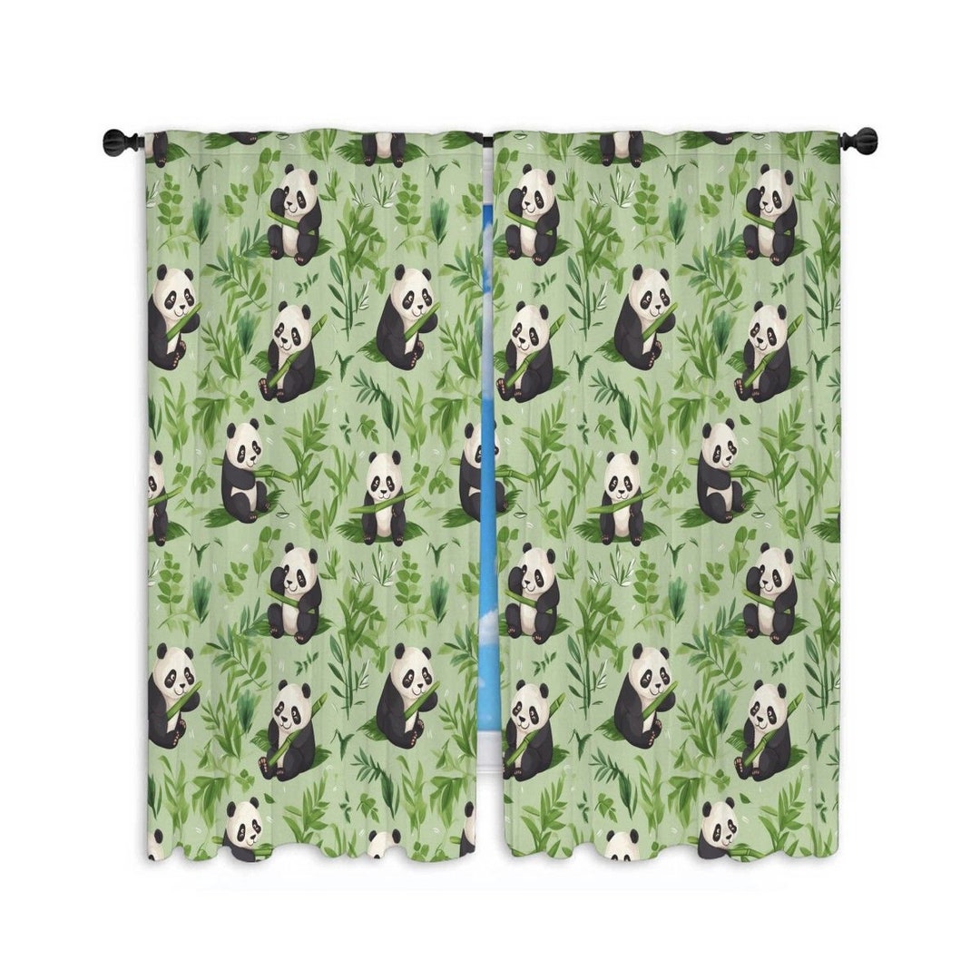 Panda Window Curtain, Bear Curtains, Bamboo Curtain Panel, Chinese ...