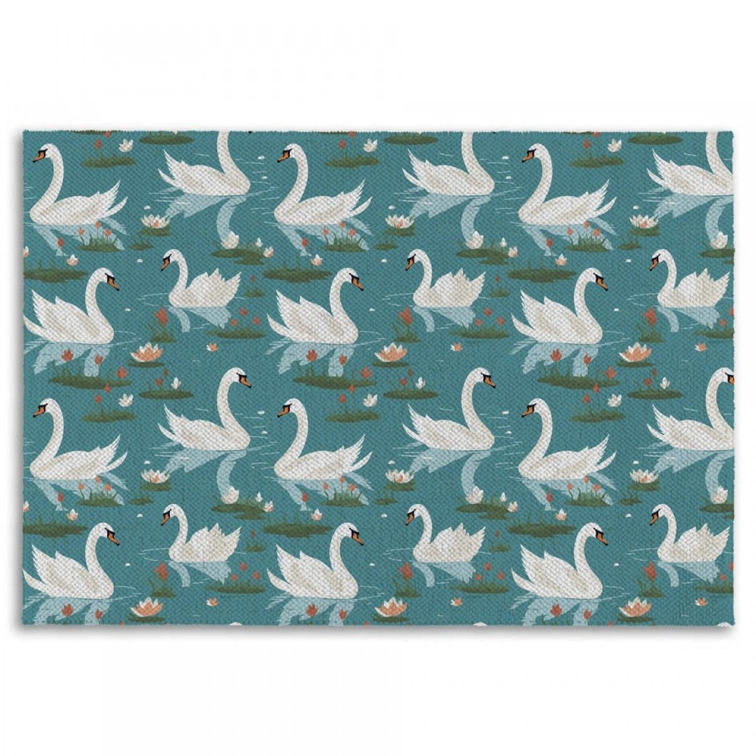 Swan Rug, Lily Pad Rugs, Lotus Flower Area Rug, Farmhouse Living Room ...