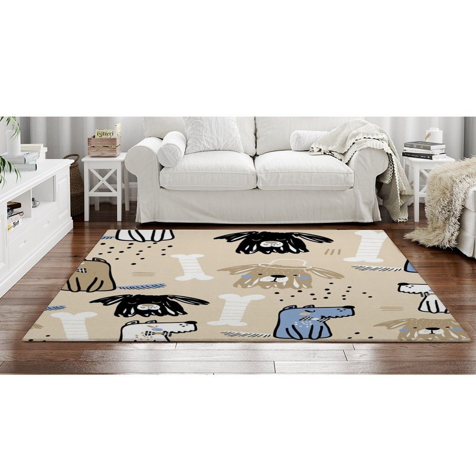 Doodle Rugs Cute Dogs and Bones Sketch Area Rug Beige Black - Etsy
