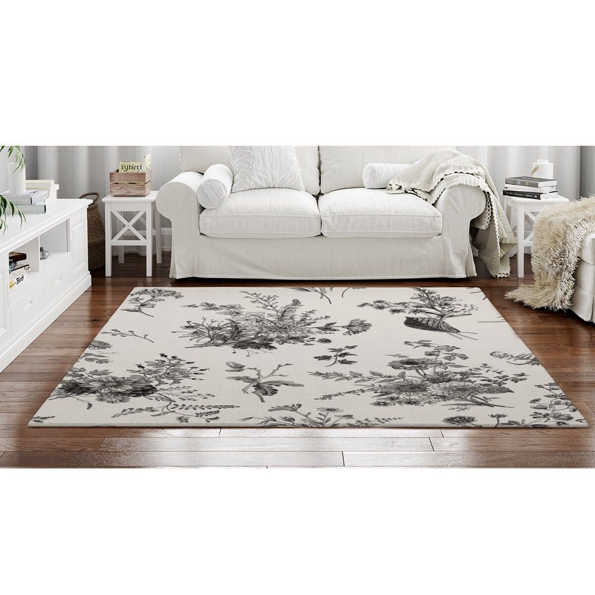 Classic Floral Rugs French Toile De Jouy Area Rugs Black and - Etsy UK