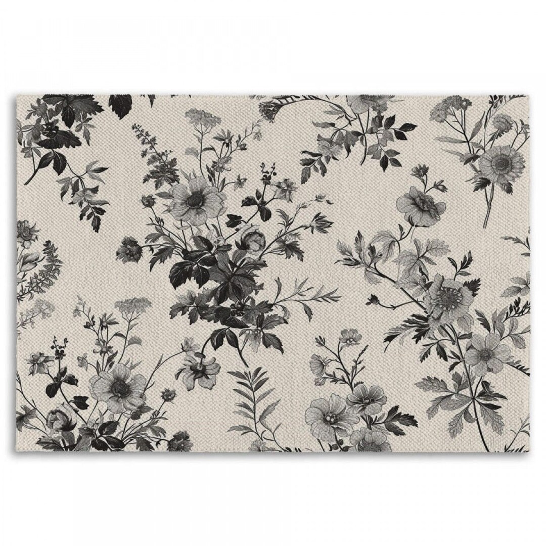 Classic Floral Rugs French Toile De Jouy Area Rugs Black and off White ...