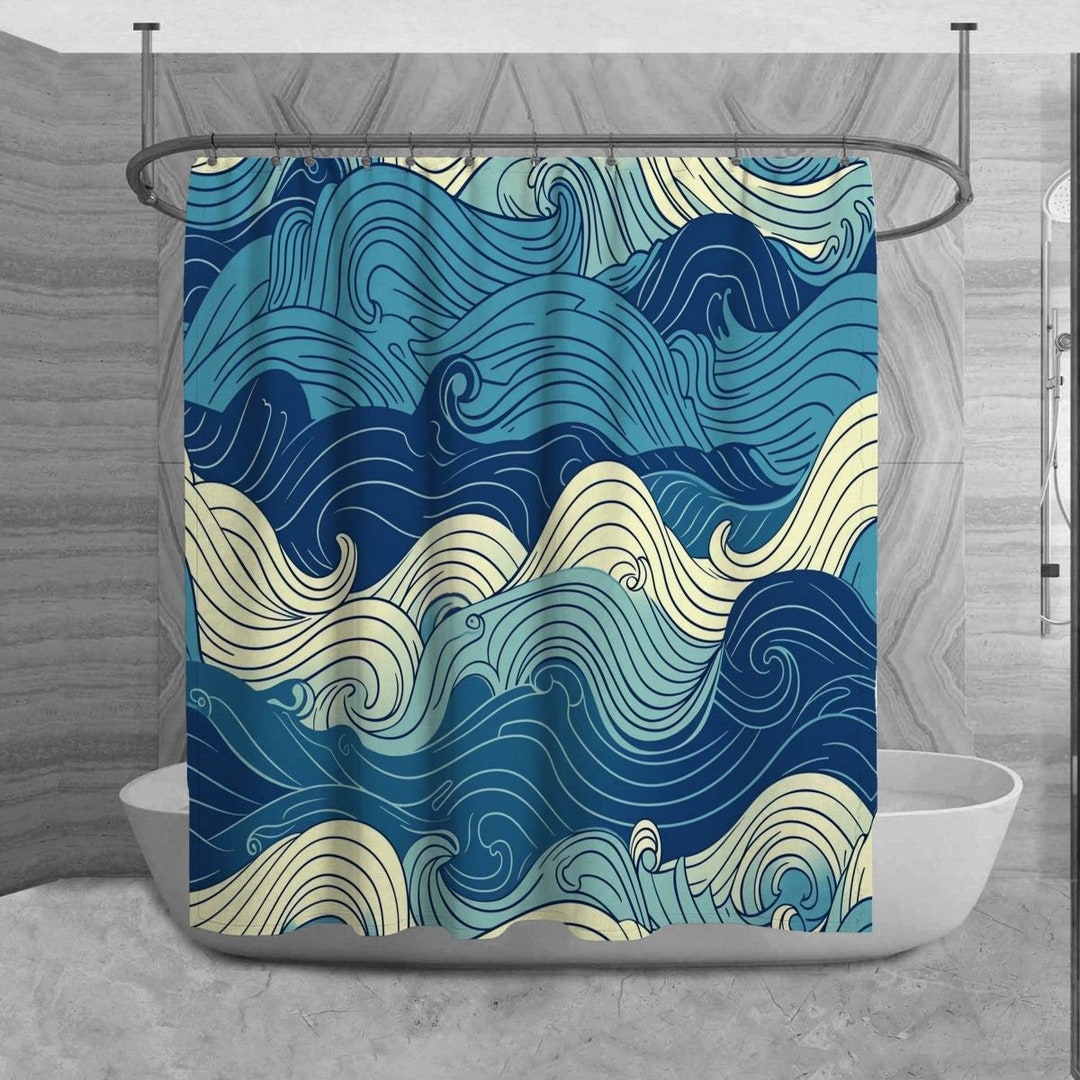 Ocean Shower Curtains Waves Shower Curtain Blue and Green Shower ...