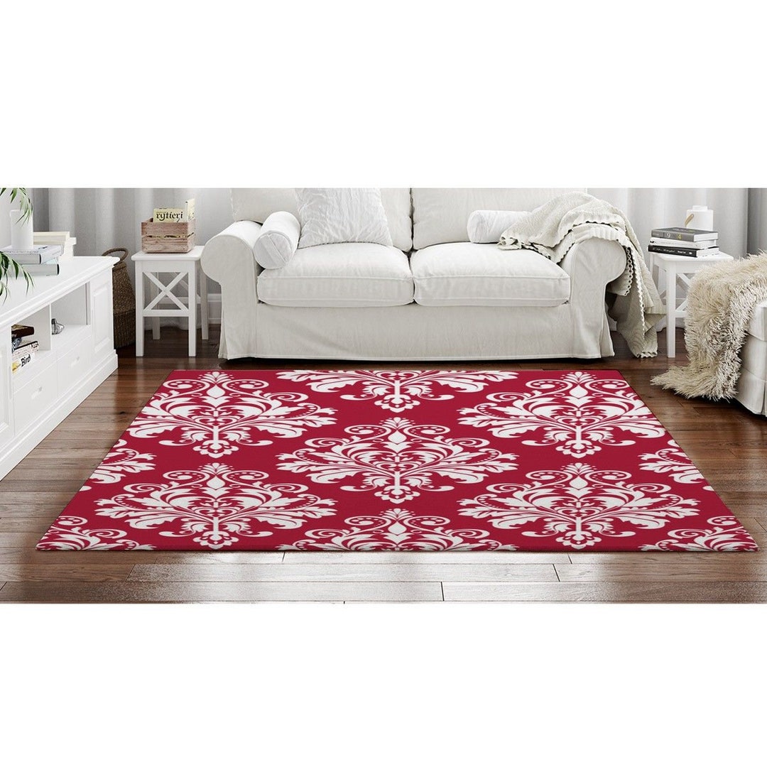 Red Damask Area Rug: Vintage Baroque Style, Classic Carpet - Etsy