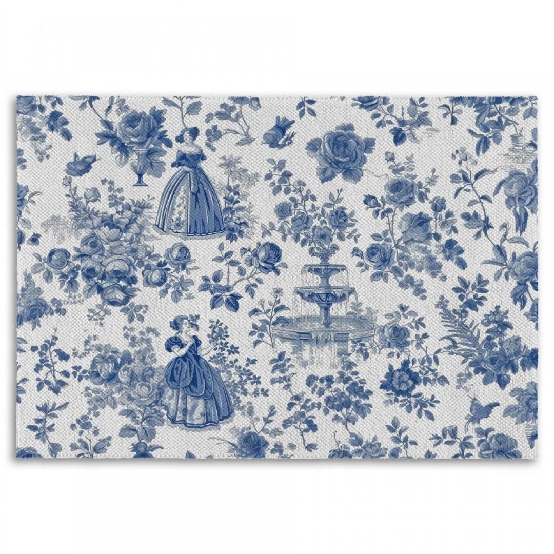 Blue Toile Area Rug: French Floral Pattern Rug - Etsy