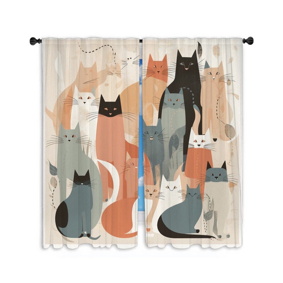 Cat Window Curtain, Contemporary Curtains, Orange Cats Curtain Panel ...