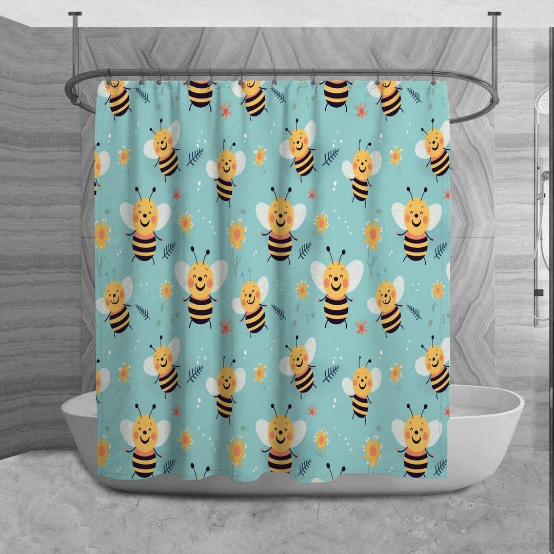 Bee Shower Curtain, Bumblebee Bathroom Decor, Flowers Bath Decor ...