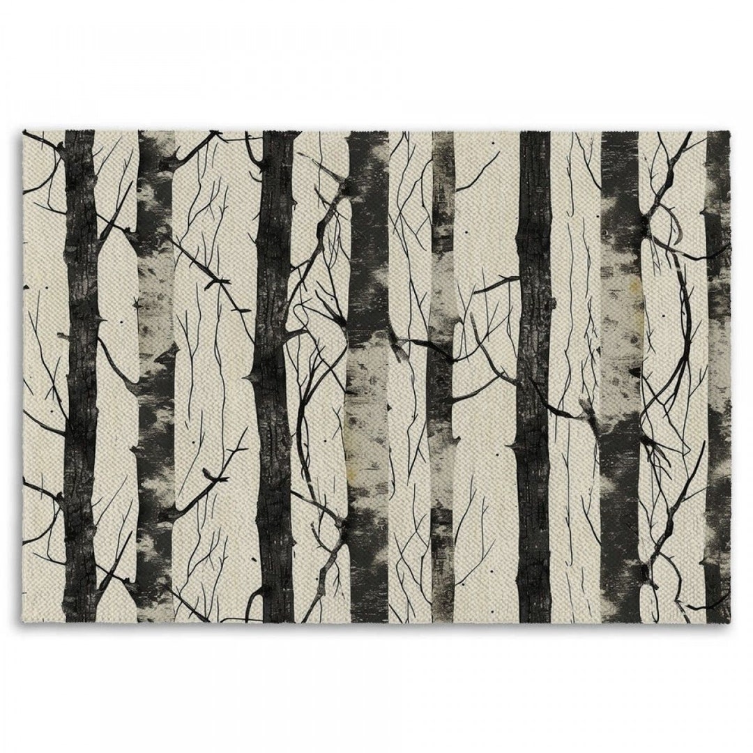 Birch Tree Area Rug: Monochrome Woodland Home Decor - Etsy