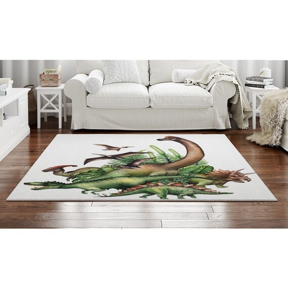 Dinosaur Rug Dinosaurs on White Area Rug Cute Living Room | Etsy