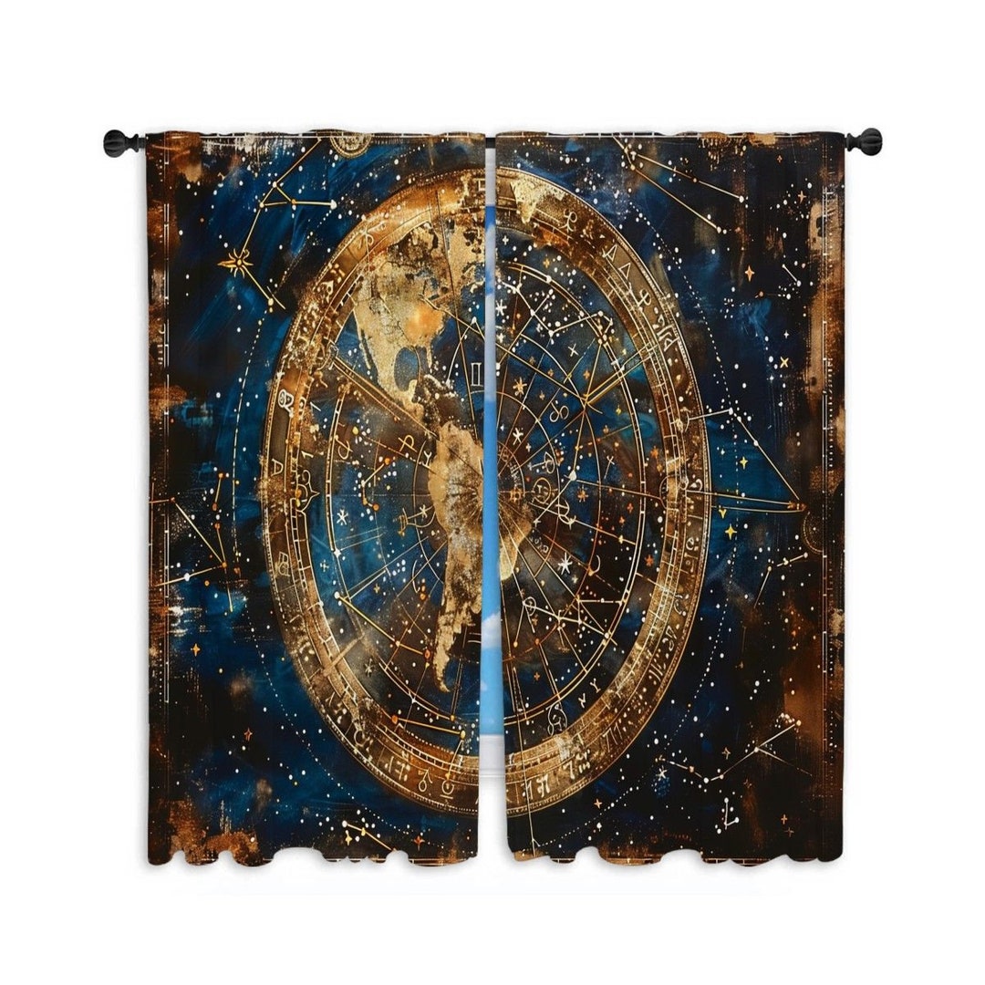 Astrology Window Curtain, Astronomy Curtains, Mystical Curtain Panel ...