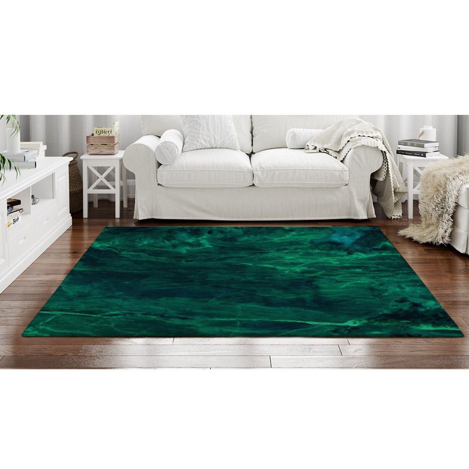 Luxurious Marble Effect Rug Green Abstract Area Rugs Emerald - Etsy
