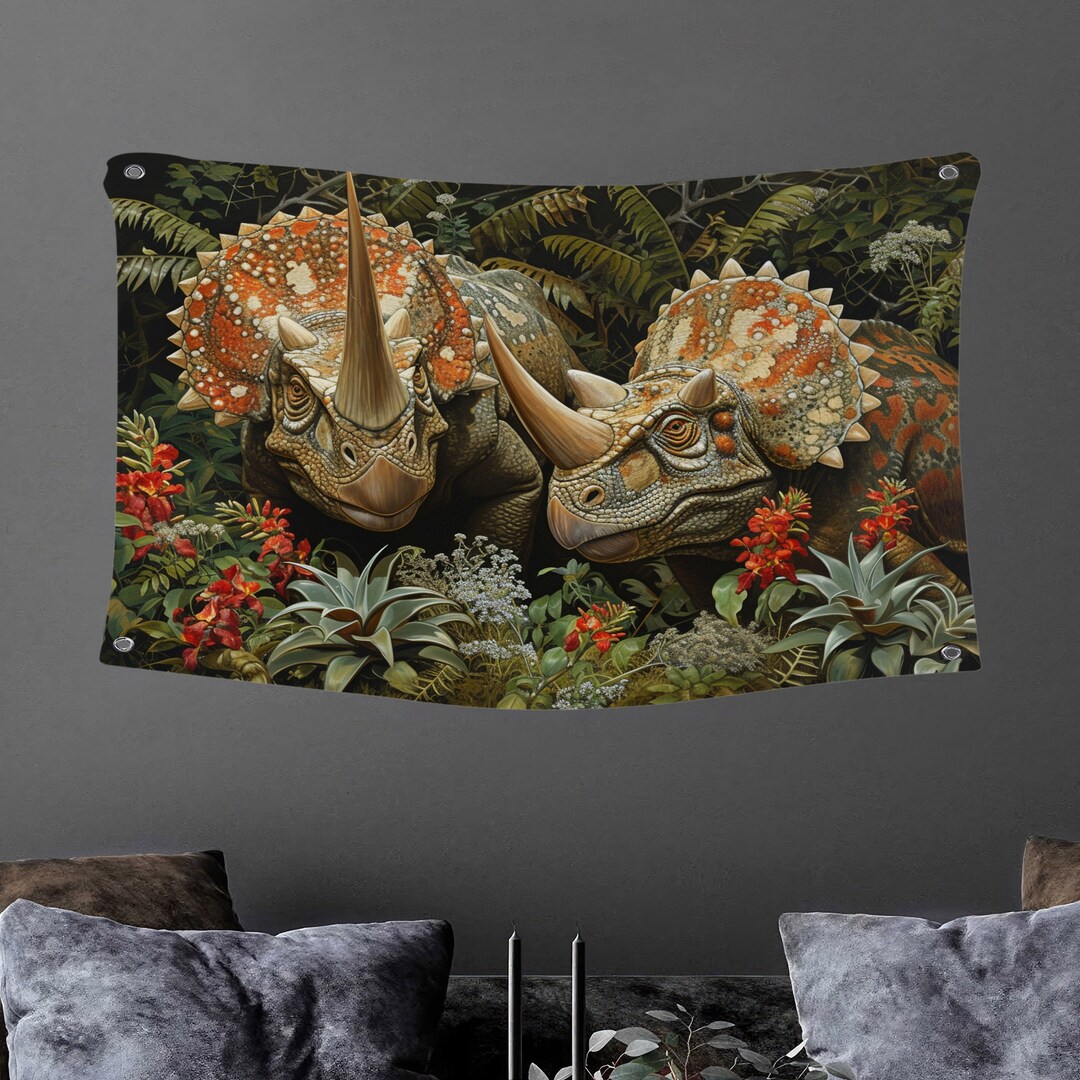 Dinosaurs Wall Art, Prehistoric Wall Decor, Jungle Tapestry, Earthy ...