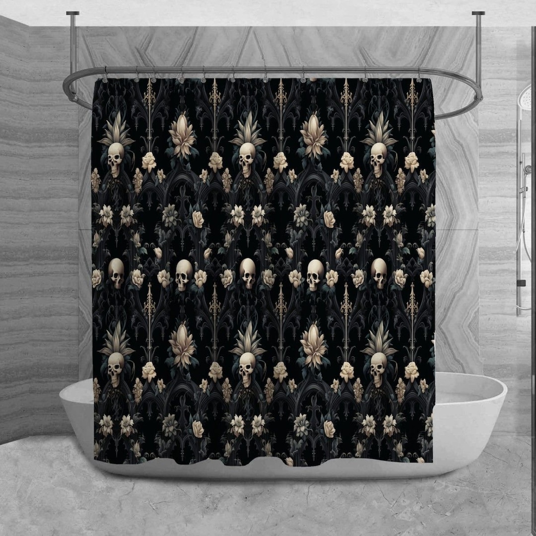 Gothic Shower Curtain, Skulls Bathroom Decor, Punk Bath Decor, Medieval ...